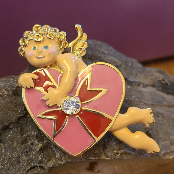 Jewelry | Authentic Bob Mackie Pink Red Cupid Heart Pin Brooch | Poshmark